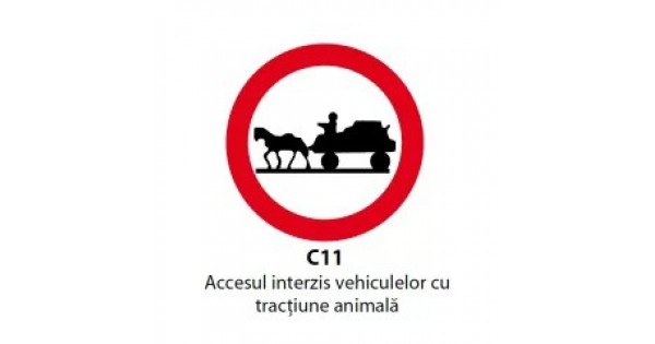 Accesul interzis vehiculelor cu tracțiune animală, Indicator rutier