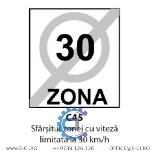 Sfârşitul zonei cu viteză limitată la 30 km/h, Indicator rutier