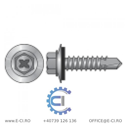 SURUB AUTOFORANT CAP HEX+SAIBA EPDM 16mm, OTEL, ZINCAT